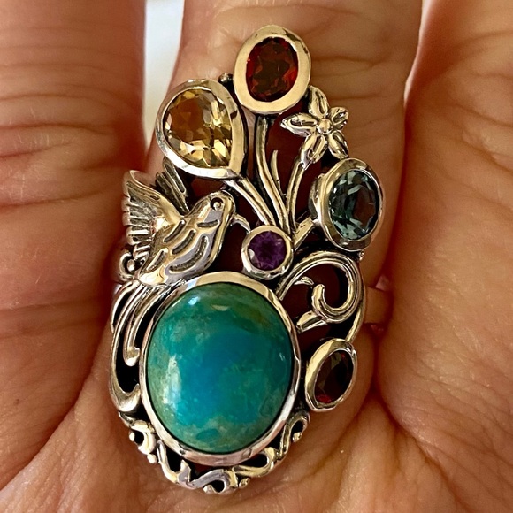 Jewelry | Nwt Artisan Crafted Opalina Wmulti Gemstone Bird Ring In 925 ...